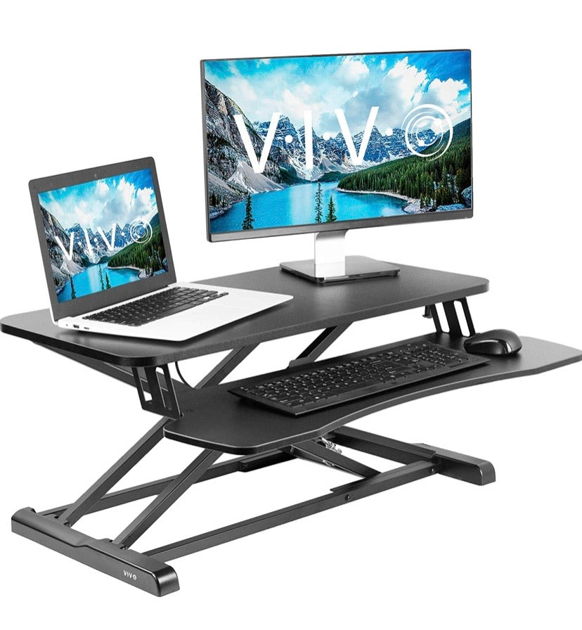 Black Height Adjustable 32 Inch Standing Desk Converter, Sit Stand Dua ...